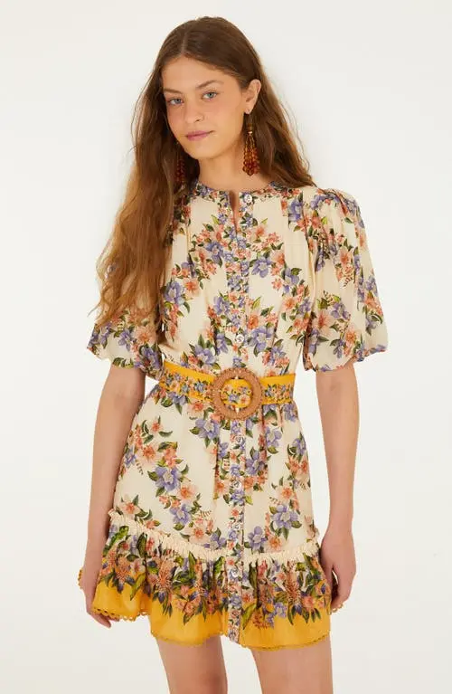 Farm Rio Hilo Stripes Belted Mini Dress - Sand