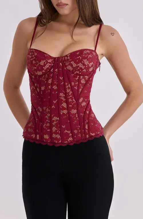House Of Cb Rania Lace Corset Top - Red