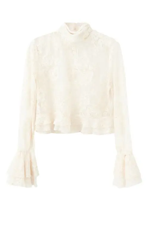Mango Blusa Lace Ruffle Cuff Top - Ecru
