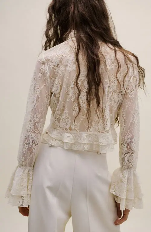 Mango Lace Ruffle Cuff Top
