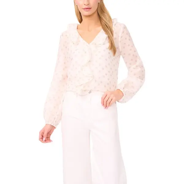 Halogen Polka Dot Ruffle Trim Top