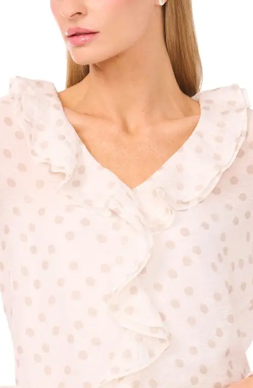 Halogen Polka Dot Ruffle Trim Top