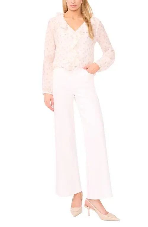 Halogen Polka Dot Ruffle Trim Top