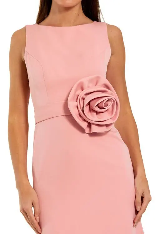 Mac Duggal High Neck Sleeveless Crepe A-line Gown With Floral Detail