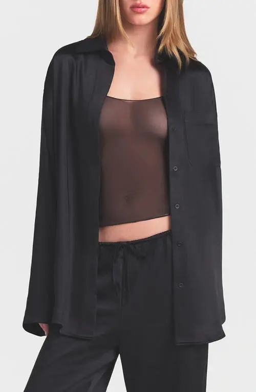 SKIMS Lightweight Stretch Satin Button-up Shirt - Obsidian