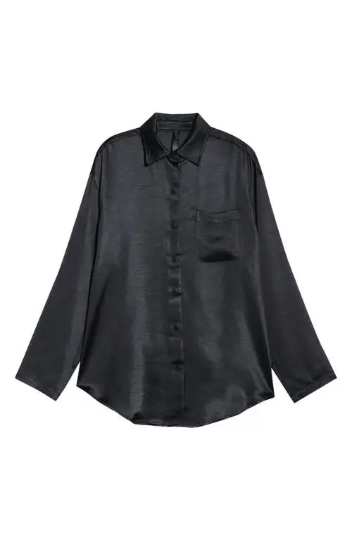 SKIMS Lightweight Stretch Satin Button-up Shirt - Obsidian