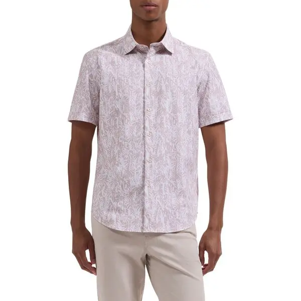 Bugatchi Miles Ooohcotton® Leaf Print Short Sleeve Button-up Shirt - Sienna