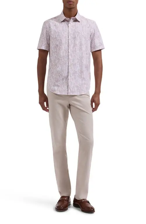 Bugatchi Miles Ooohcotton® Leaf Print Short Sleeve Button-up Shirt - Sienna