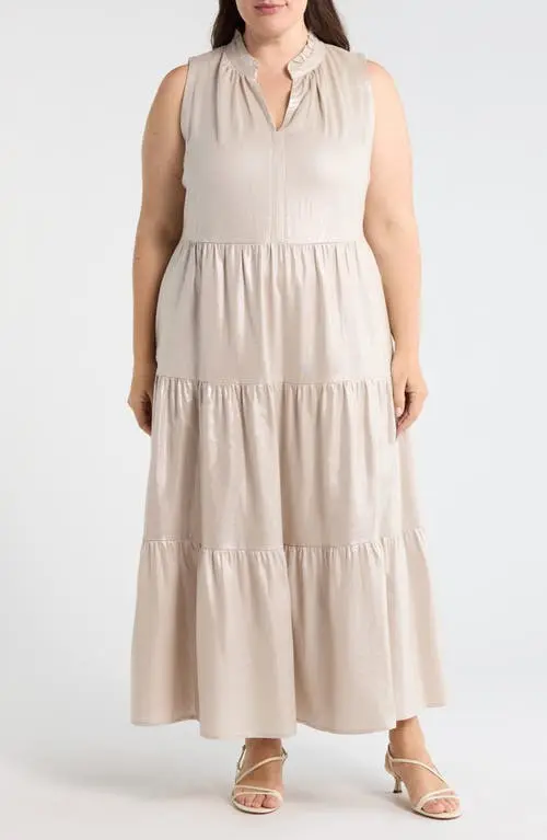 Vince Camuto Linen Blend Tiered Maxi Dress - Neutral