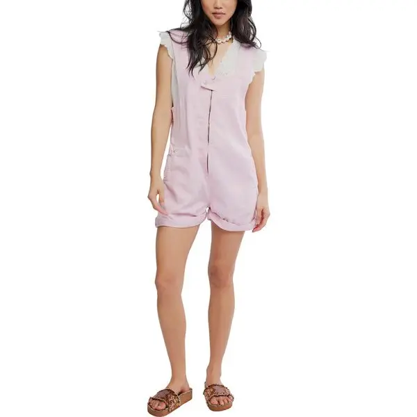 Free People Jude Cotton Shortalls - Pink Parfait