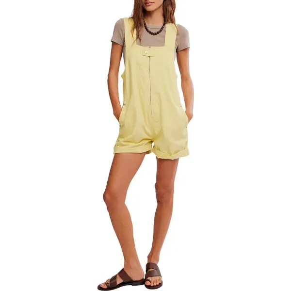 Free People Jude Cotton Shortalls - Sicilian Yellow