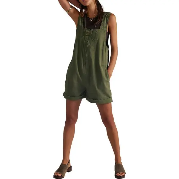 Free People Jude Cotton Shortalls - Verdant