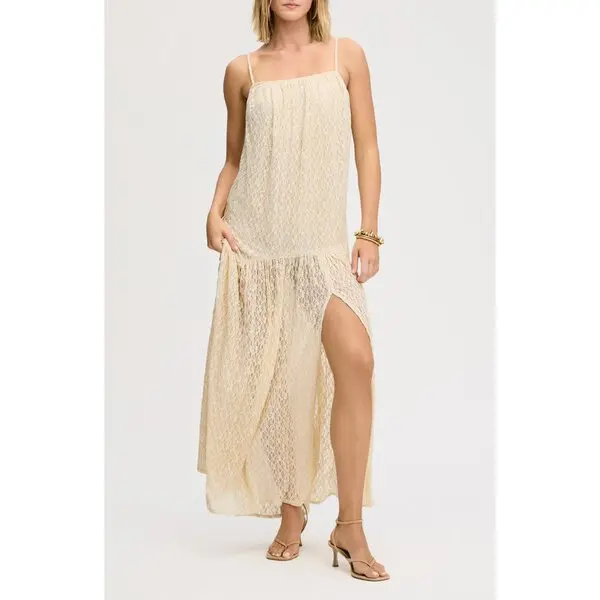 Sam Edelman Sleeveless Lace Drop Waist Midi Dress - Almond