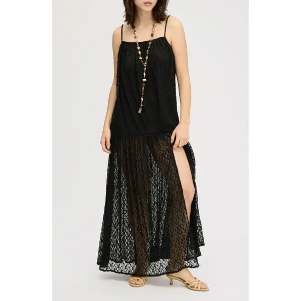 Sam Edelman Sleeveless Lace Drop Waist Midi Dress - True Black
