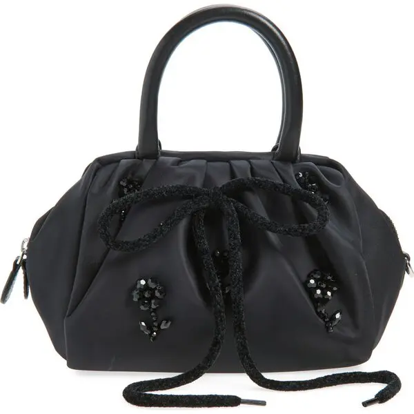 Simone Rocha Mini Embellished Pleated Top Handle Bag - Black/black/jet