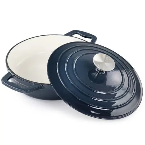MEGACHEF 2 Quart Round Enameled Cast Iron Braiser Pan - Dark Blue
