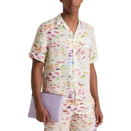 Vilebrequin Linen Bowling Shirt Pescadorvbq X Fabrice Hyber - Paper