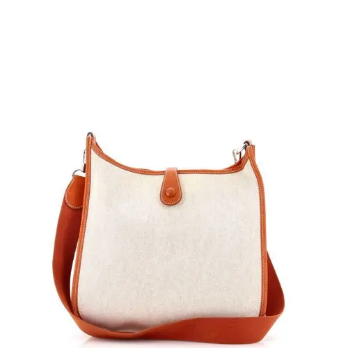Hermès Evelyne Bag Gen Iii Toile And Leather Pm - White