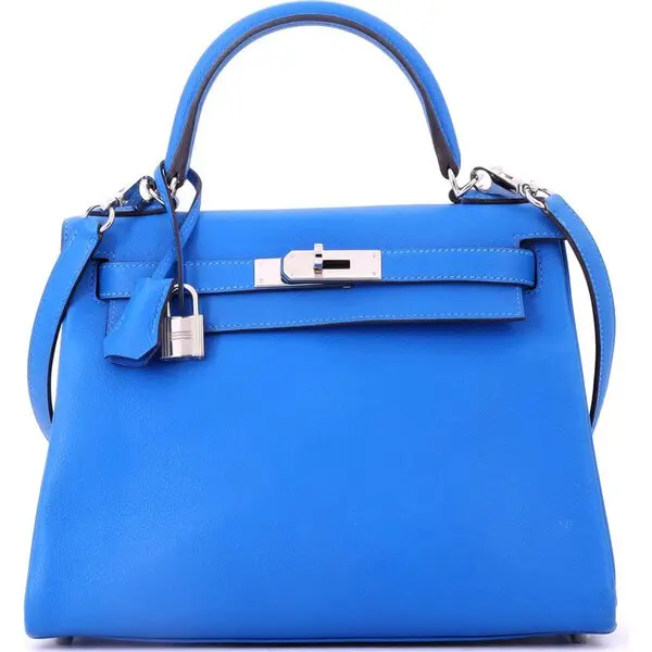 Hermès Kelly Handbag Evercolor With Palladium Hardware 28 - Blue