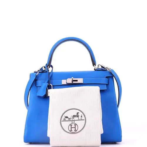 Hermès Kelly Handbag Evercolor With Palladium Hardware 28 - Blue