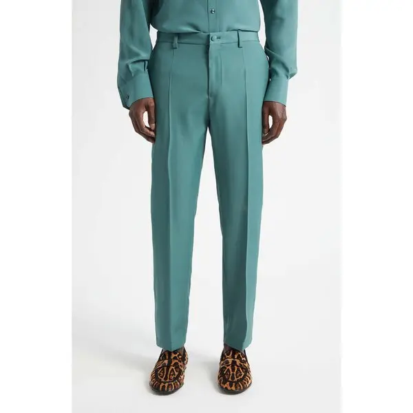 Dolce & Gabbana Cavallo Flat Front Wool Slim Pants - Verde 3