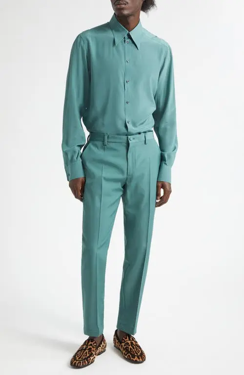 Dolce & Gabbana Cavallo Flat Front Wool Slim Pants - Verde 3