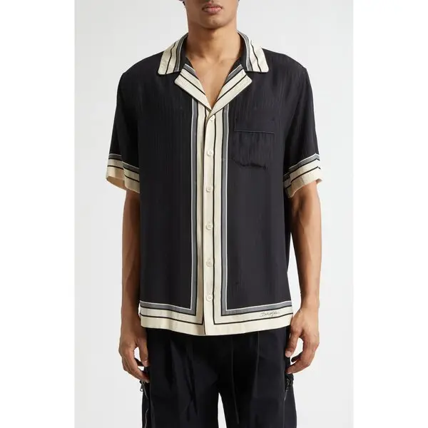 Dolce & Gabbana Engineered Stripe Print Short Sleeve Silk Button-up Shirt - Righe F.nero
