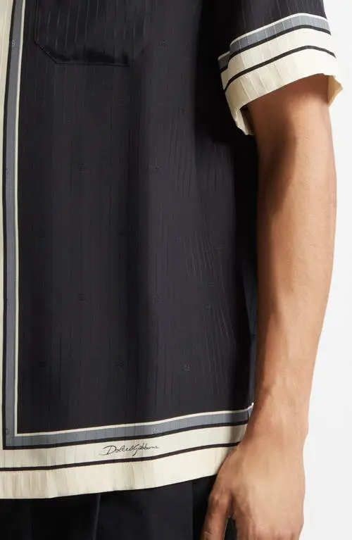 Dolce & Gabbana Engineered Stripe Print Short Sleeve Silk Button-up Shirt - Righe F.nero