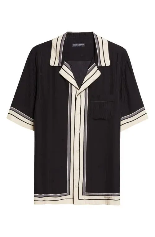 Dolce & Gabbana Engineered Stripe Print Short Sleeve Silk Button-up Shirt - Righe F.nero
