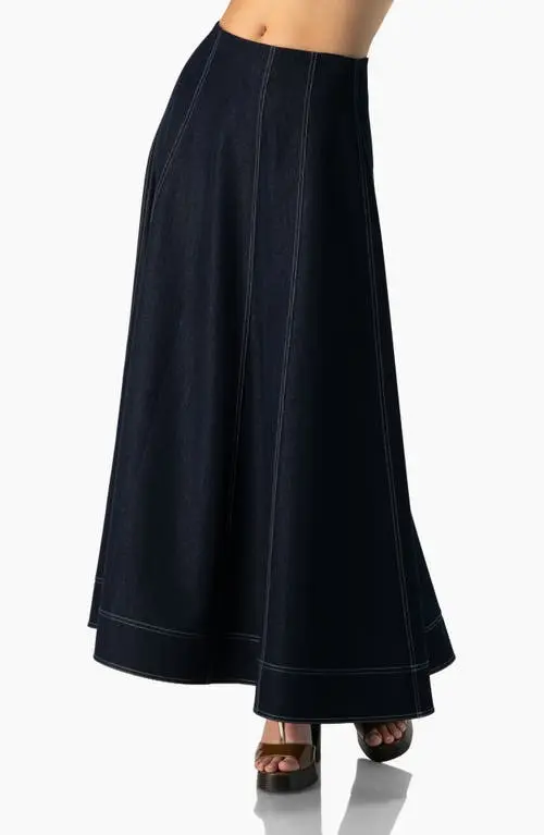 IVONNE Wide Denim Midi Skirt - Navy Blue