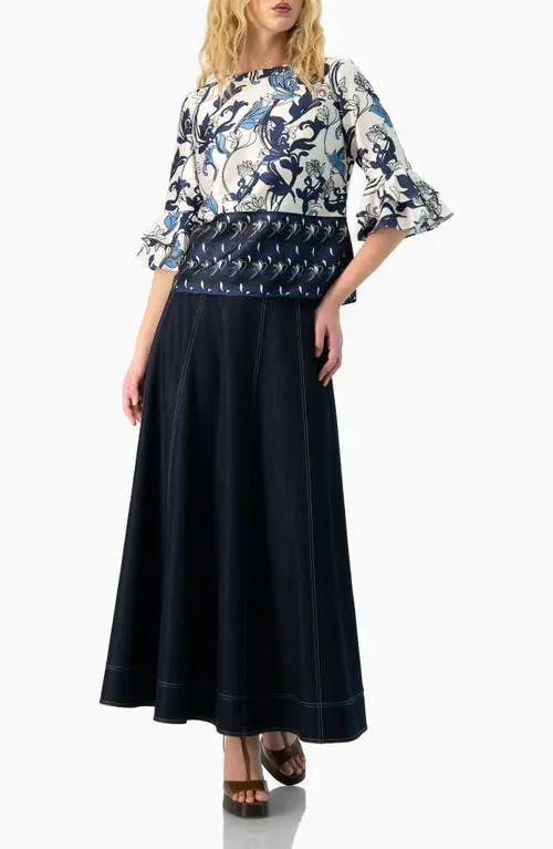 IVONNE Wide Hem Denim Midi Skirt