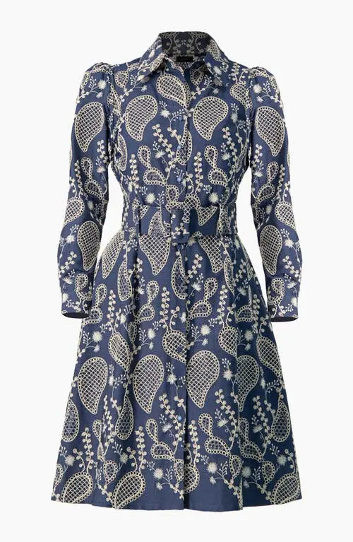 IVONNE Long Sleeve A-line Dress With Floral Embroidery