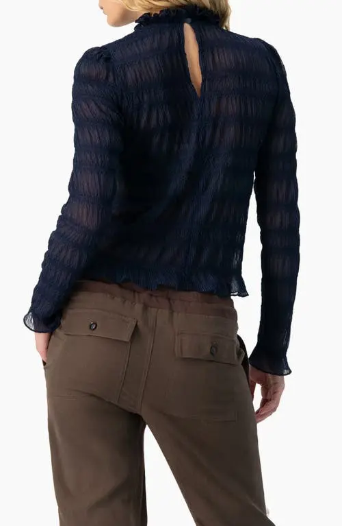 IVONNE High Neck Long Sleeve Blouse - Navy Blue