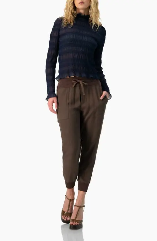 IVONNE High Neck Long Sleeve Blouse - Navy Blue