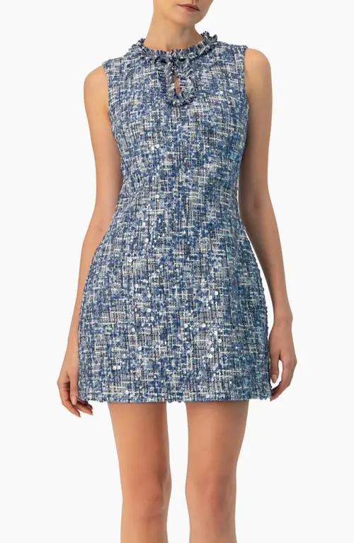 IVONNE Sleeveless A-line Dress With Sequined Boucle Fabric - Blue