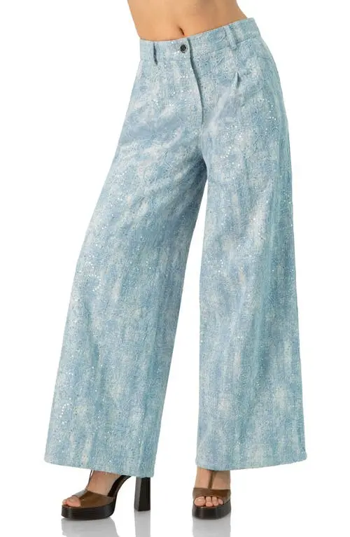 IVONNE Wide Leg Embroidered Jeans - Blue