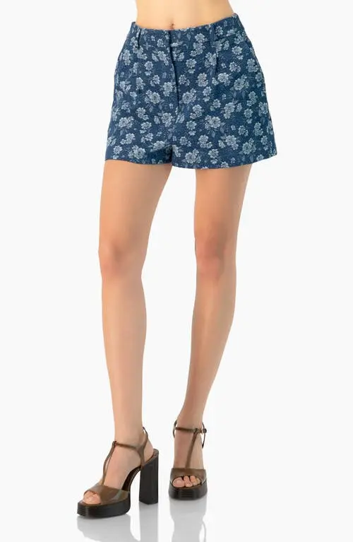 IVONNE Floral Patterned Denim Shorts - Navy Blue