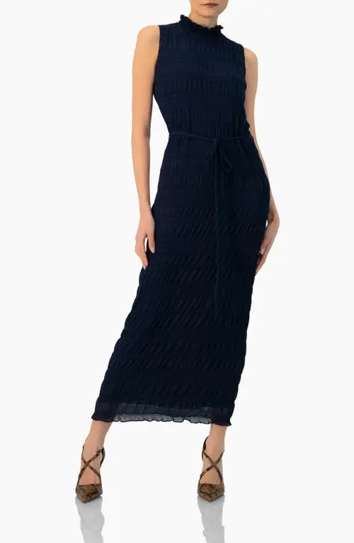 IVONNE Sleeveless Long Pleated Dress - Navy Blue