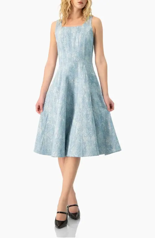 IVONNE Square Neck Midi Denim Dress