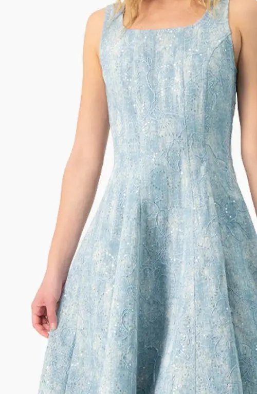 IVONNE Square Neck Midi Denim Dress