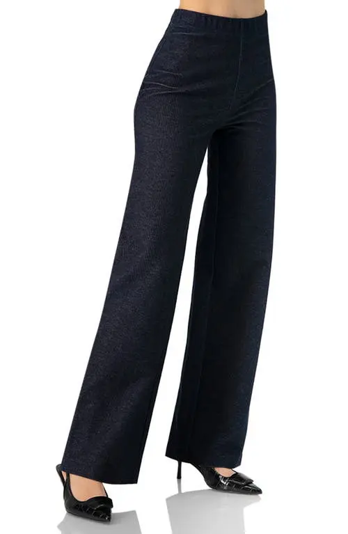 IVONNE Ribbed Wide-leg Pants - Navy Blue