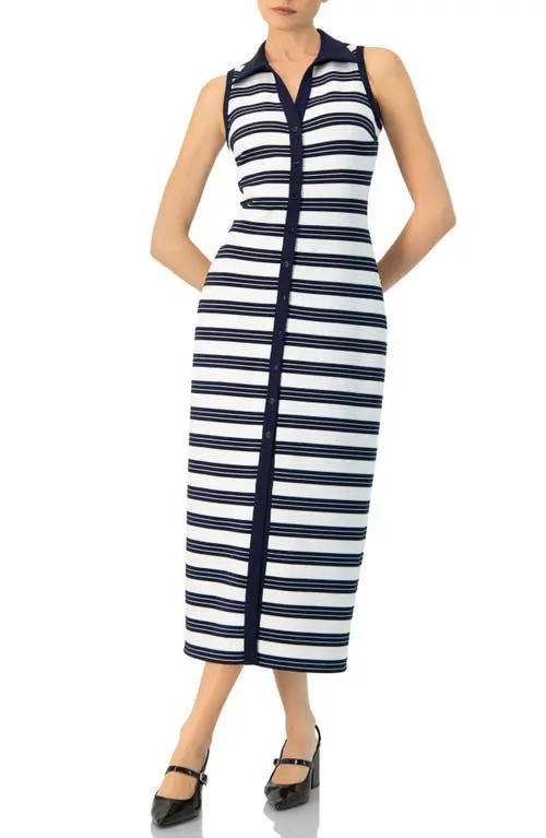 IVONNE Sleeveless Striped Long Dress - Navy Blue