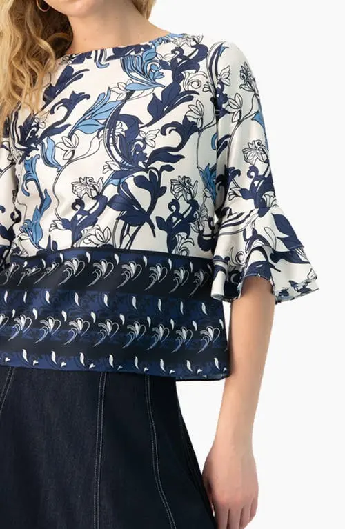 IVONNE Floral Blouse With Ruffle Sleeves - Multicolor-blue