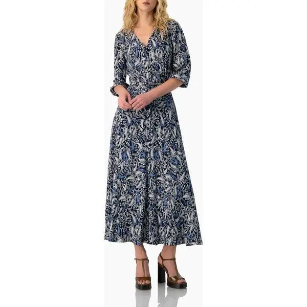 IVONNE Paisley V-neck Maxi Dress - Navy Blue