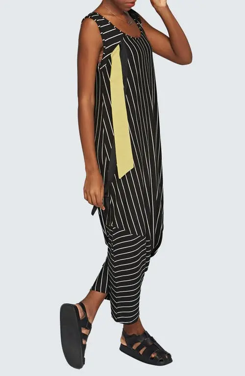 LUUKAA Striped Viscose Jersey Jumpsuit With Taffeta Sash