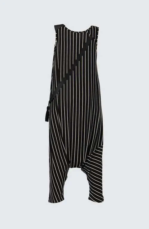 LUUKAA Striped Viscose Jersey Jumpsuit With Taffeta Sash