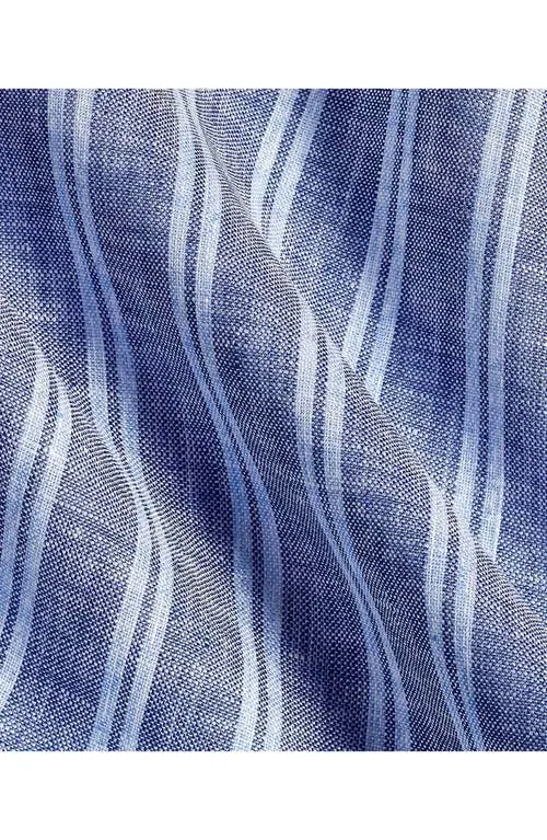 David Donahue Stripe Slub Linen Button-up Shirt - Navy/sky
