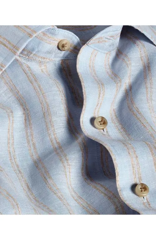 David Donahue Stripe Slub Linen Button-up Shirt - Sky/dune