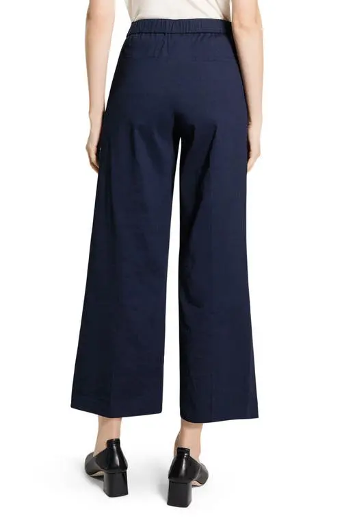 Theory Cropped Straight Leg Linen Blend Pants - Midnight Navy