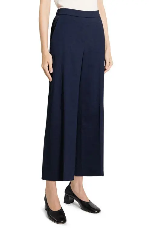 Theory Cropped Straight Leg Linen Blend Pants - Midnight Navy